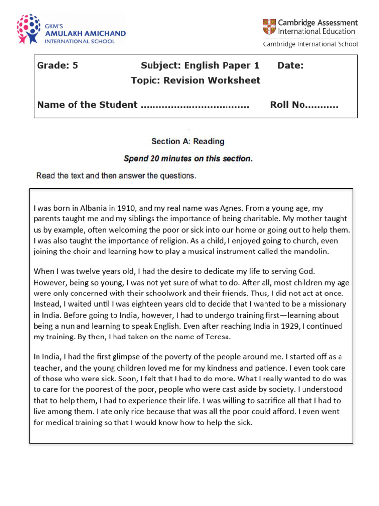 Grade 5 Eng Rev WS - P1 | PDF