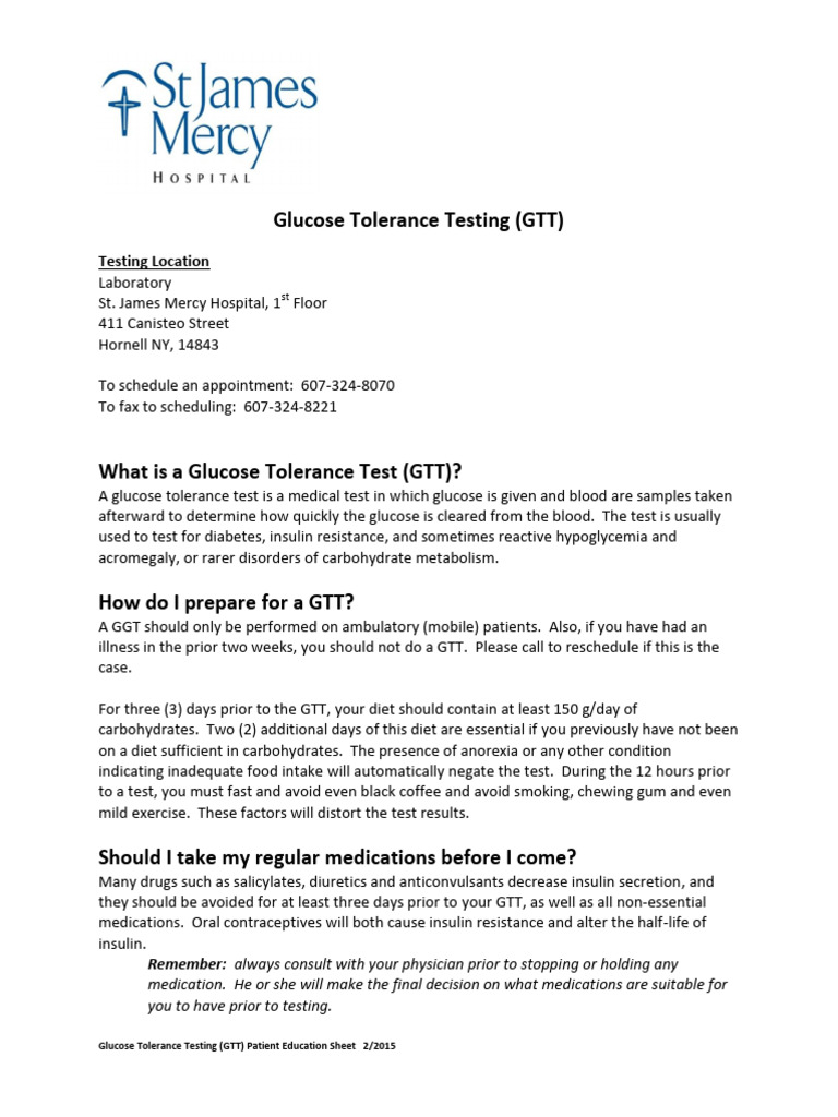 Glucose Tolerance Test Patient Instructions Feb 2015 | PDF | Medicine ...