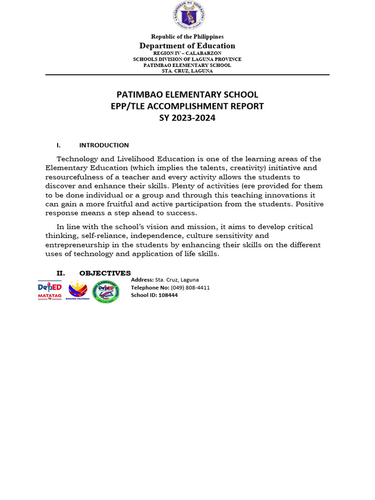 Paes Epp - Tle 2023-2024 Accomplishment Report | PDF | Learning | Teaching