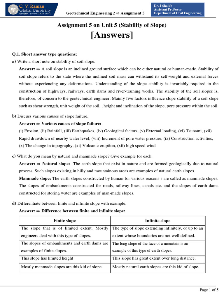 GTE2 Unit 5 Assignment 5 2024 Answers | PDF | Geotechnical Engineering | Slope