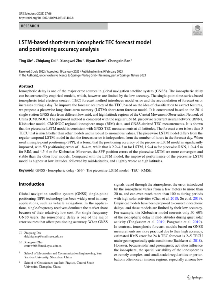 LSTMbased Shortterm Ionospheric TEC Forecast Model | PDF | Ionosphere | Artificial Neural Network