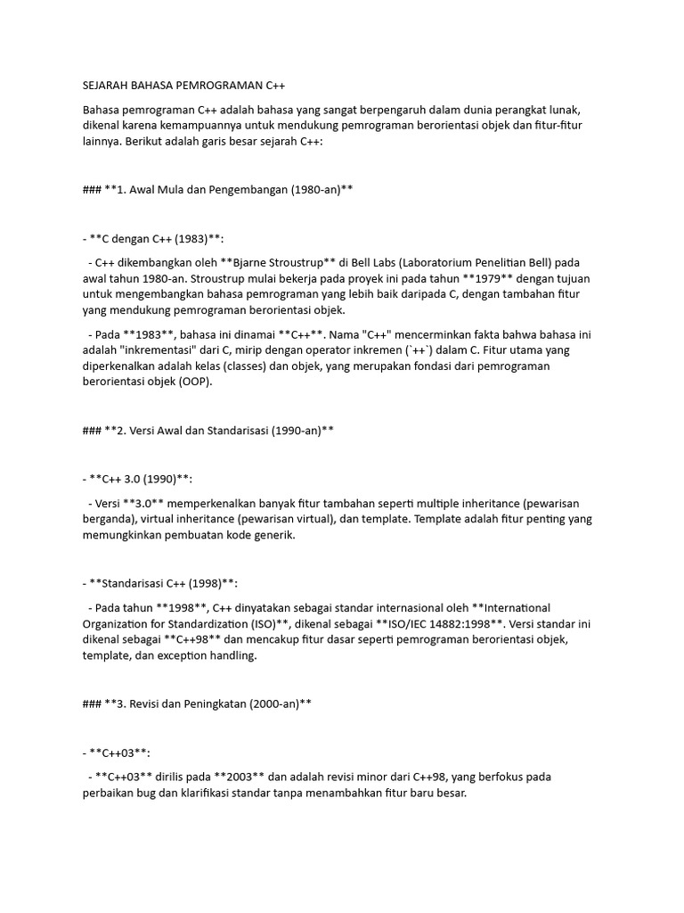 Sejarah Bahasa Pemrograman C++ | PDF | Seni