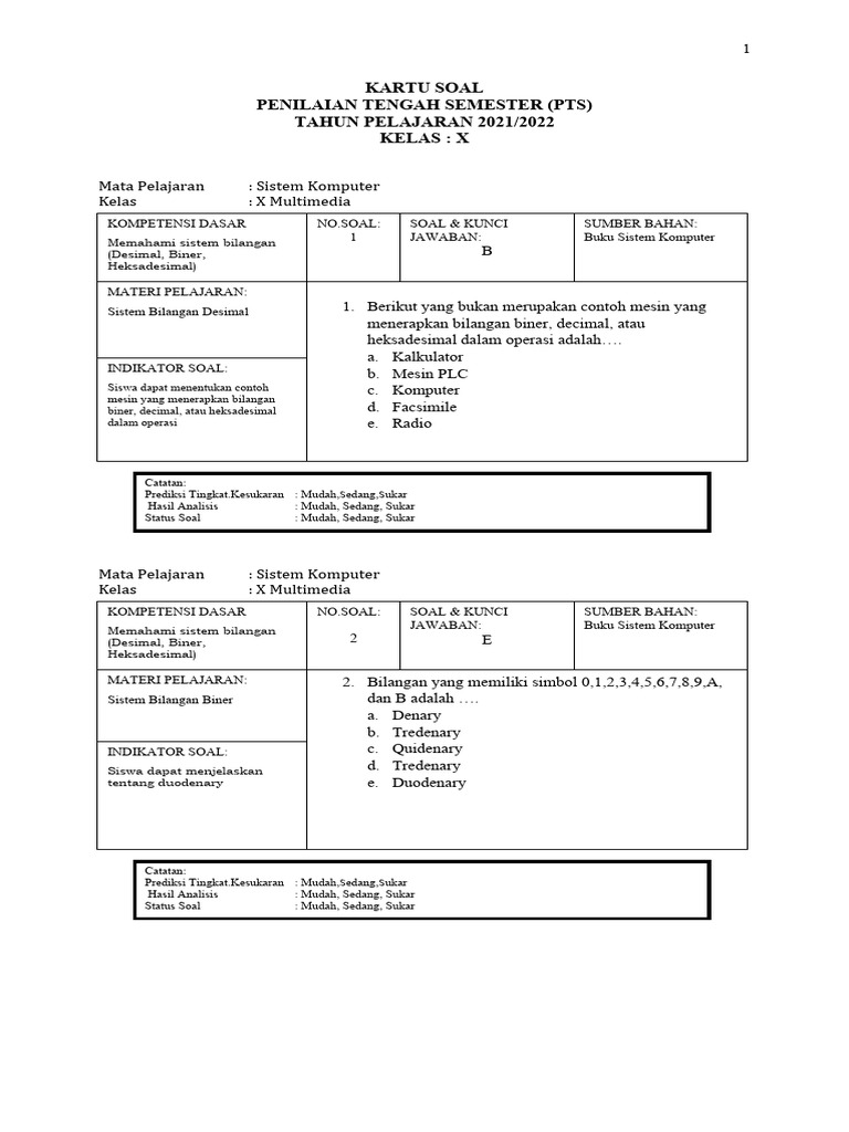 Kartu Soal PTS Siskom | PDF | Teknologi & Rekayasa