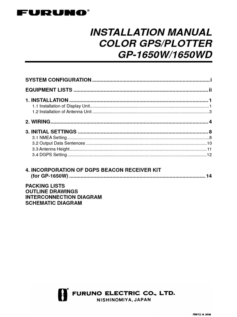 Installation Manual Color Gps/Plotter GP-1650W/1650WD | PDF ...