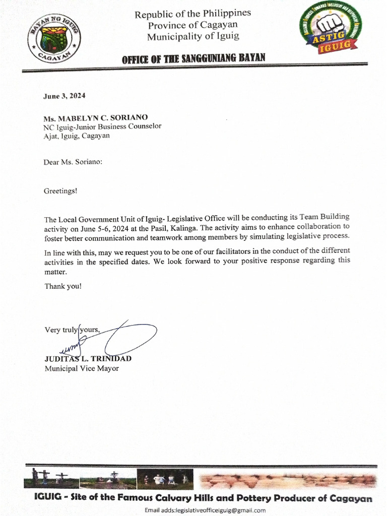 Team Building Invitation Letter for JBC Soriano | PDF