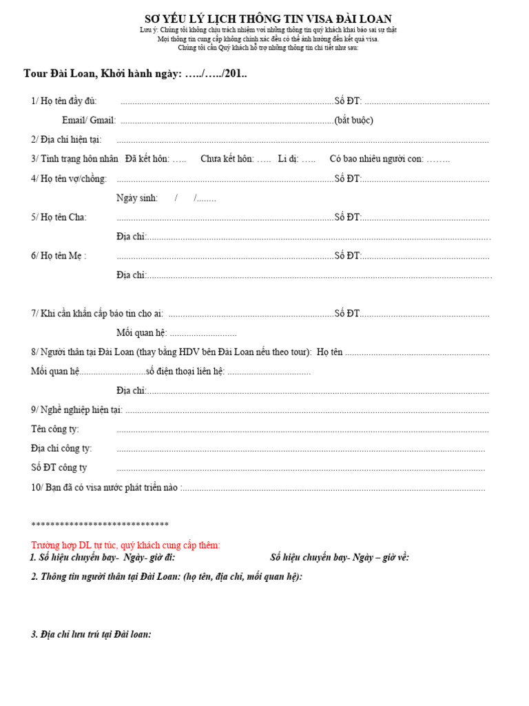 Thong Tin Khai Form Taiwan | PDF