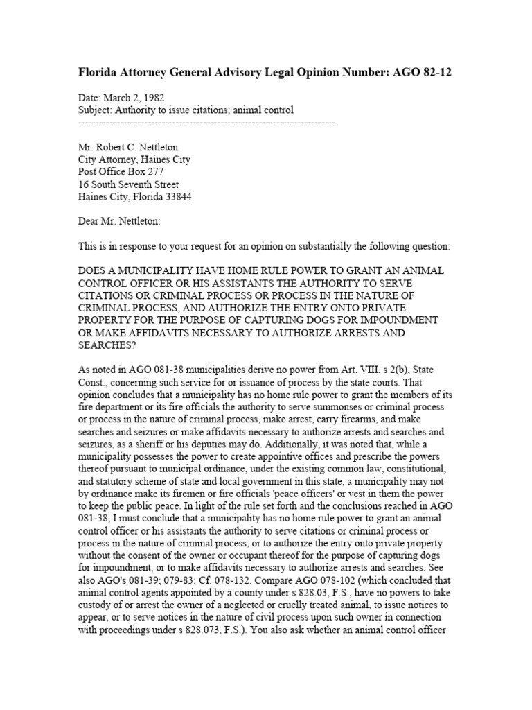 Florida Attorney General - Animal Control Citations | PDF | Search And ...