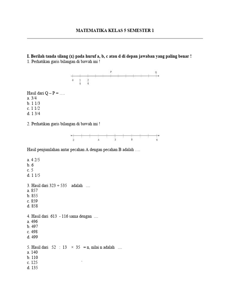 Soal Matematika Kelas 5 Semester 1 | PDF | Griya & Taman