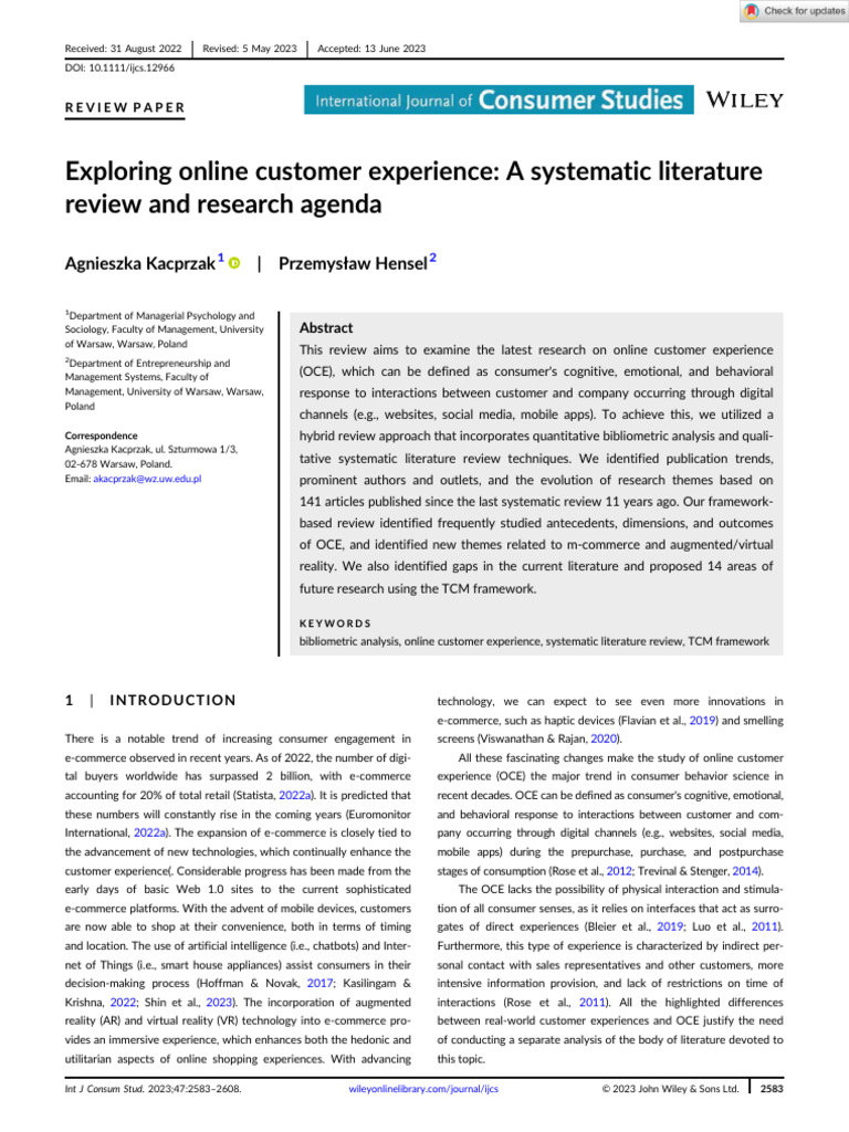 Bai 5. Int J Consumer Studies - 2023 - Kacprzak - Exploring Online Customer Experience A ...