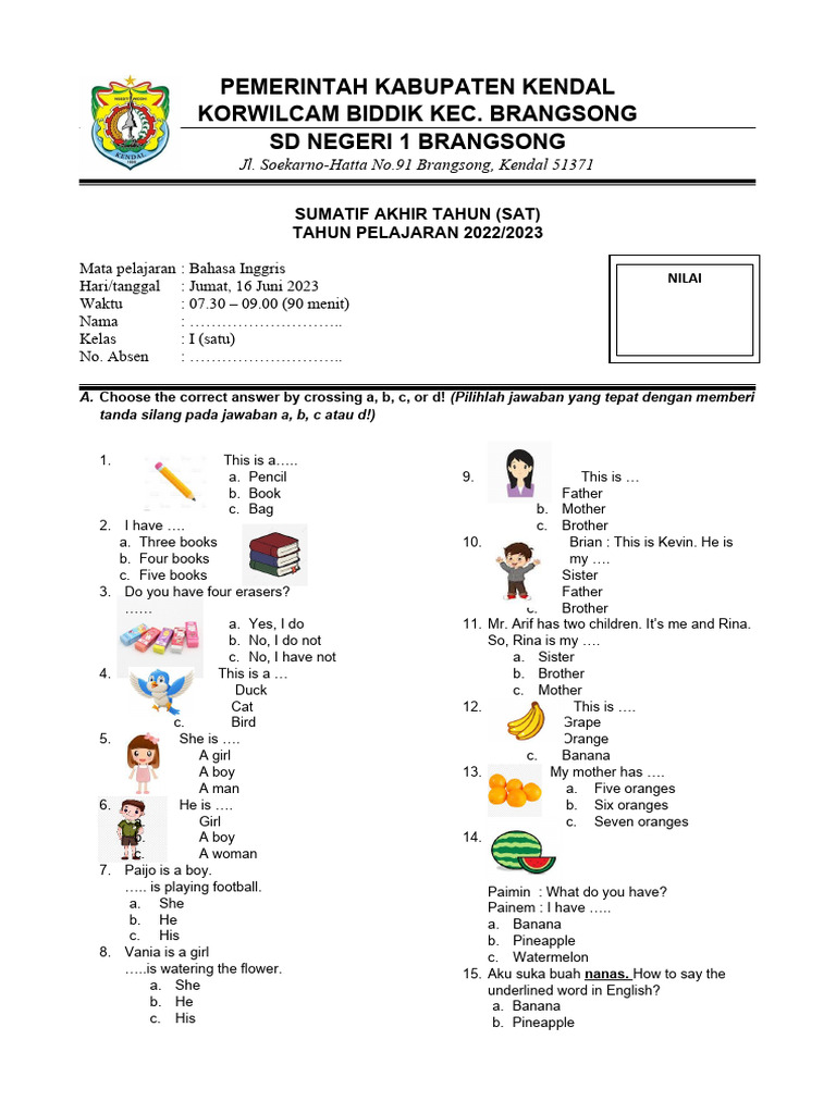 Soal SAT Inggris kelas 1 IKM 2023 | PDF | Fruit | Edible Fruits