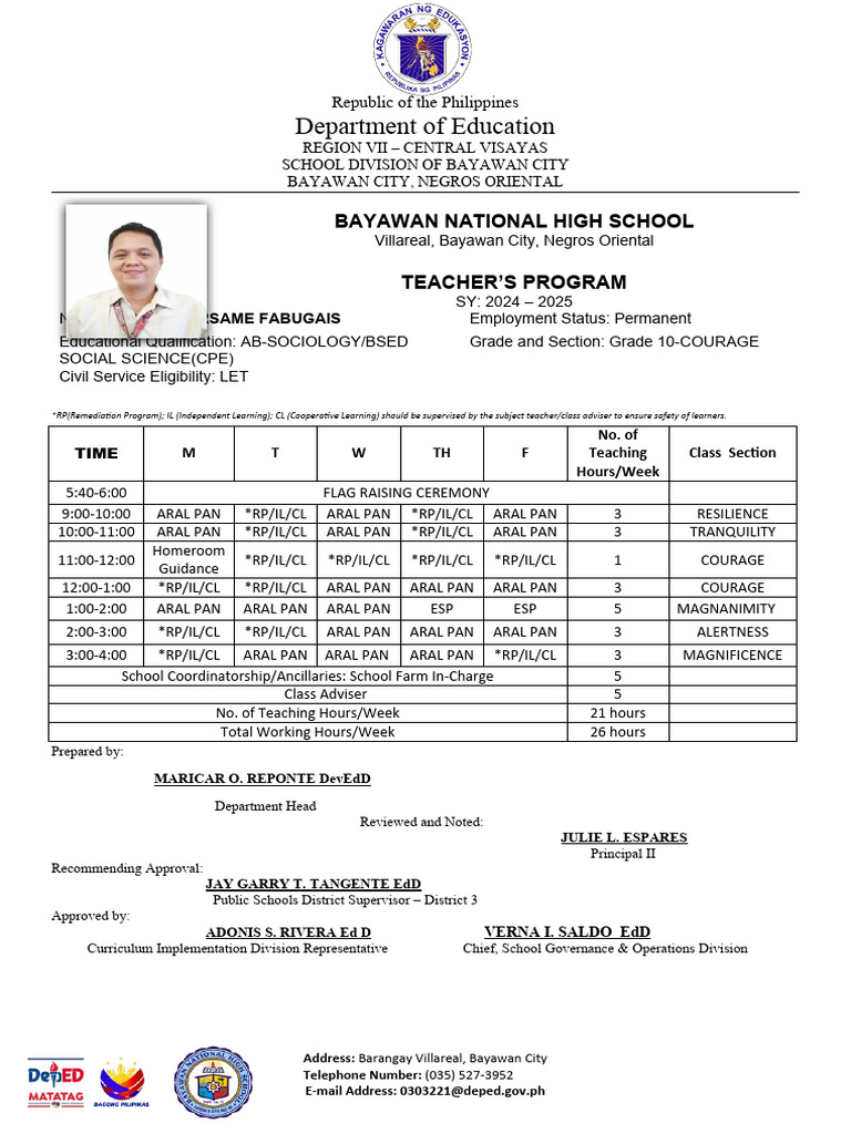 Fabugais G10 Teachers Program - JHS - 2025 2025 | PDF | Teaching