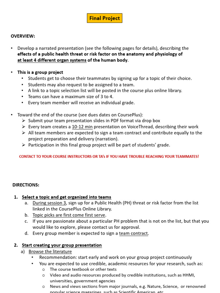 IntroBioMed_2020_ONLINE_FinalProject_Directions | Download Free PDF | Science | Human Communication