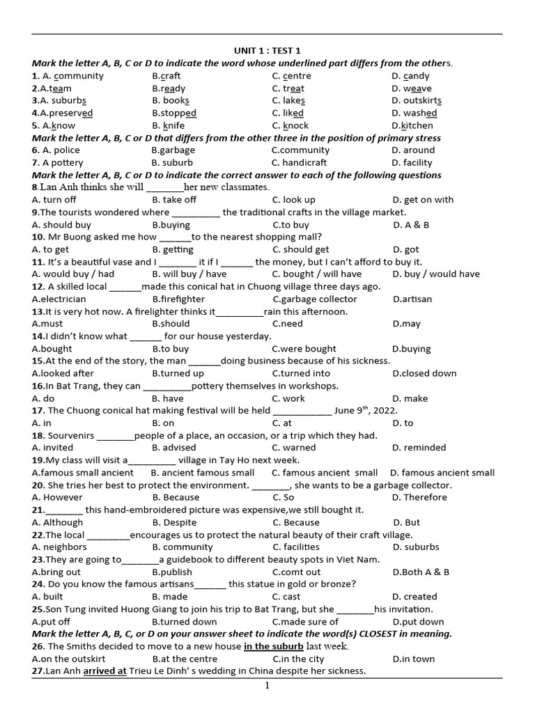 Bài Tập Anh 9 Global Success Unit 1 | PDF