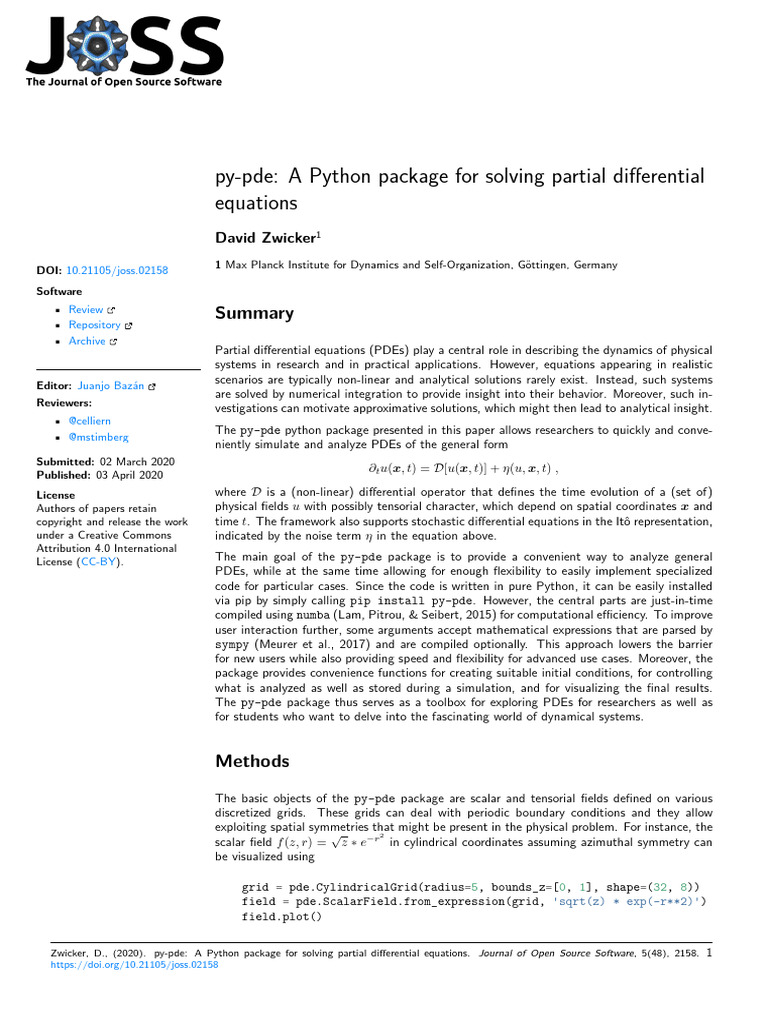 ART Py-Pde A Python Package For Solving Partial Differential Equtions | PDF | Partial ...
