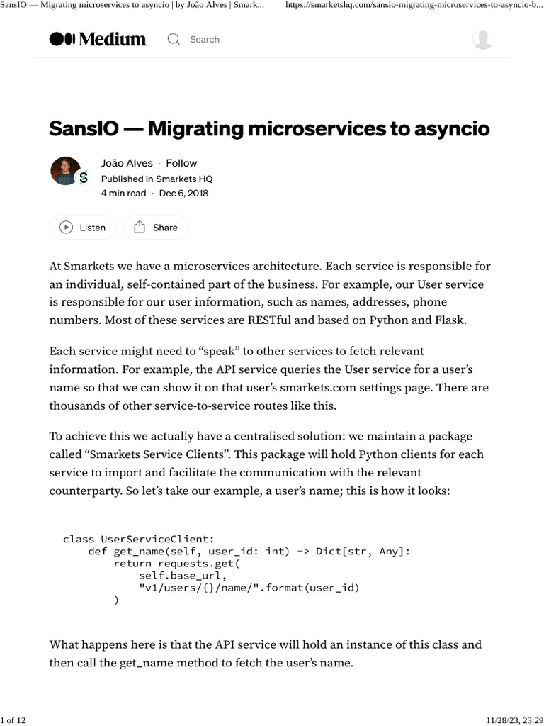 SansIO - Migrating Microservices To Asyncio by João Alves Smarkets HQ ...
