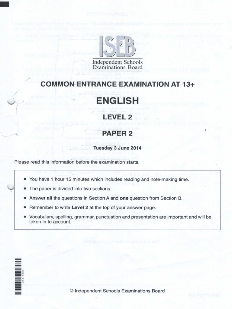 13 English Paper 2 Iseb June 2014 | PDF