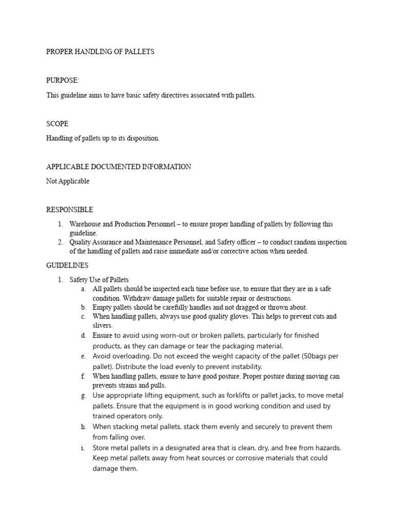 Safe Pallet Handling Guidelines | PDF | Pallet | Personal Protective ...