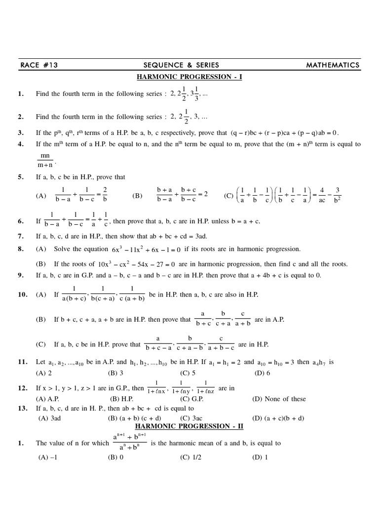 Race-13 - Sequence and Series | PDF | Sampling (Statistics) | Mathematical Concepts