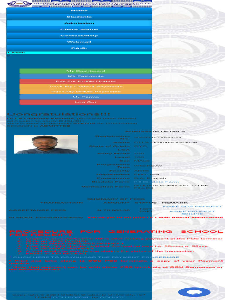 OOU CCED Dashboard | PDF | Receipt | Point Of Sale