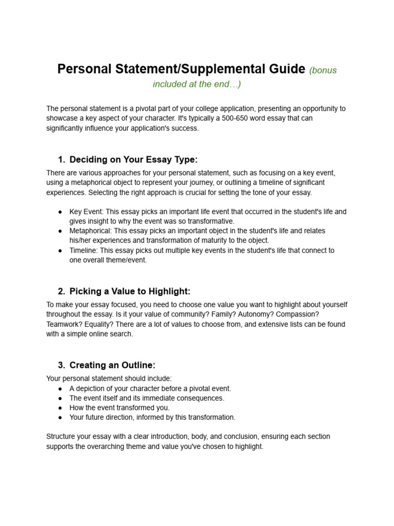 Personal Statement - Supplemental Essay Guide | PDF | Essays | Experience