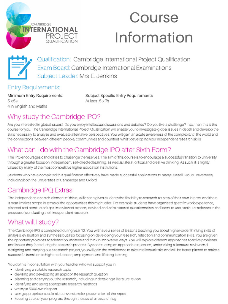 CIPQ Course Information | PDF | Cognition | Learning