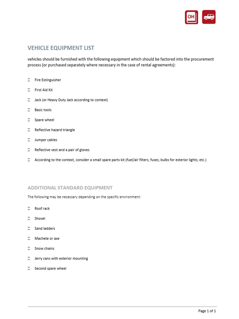 7_Vehicle equipment List V1 | PDF