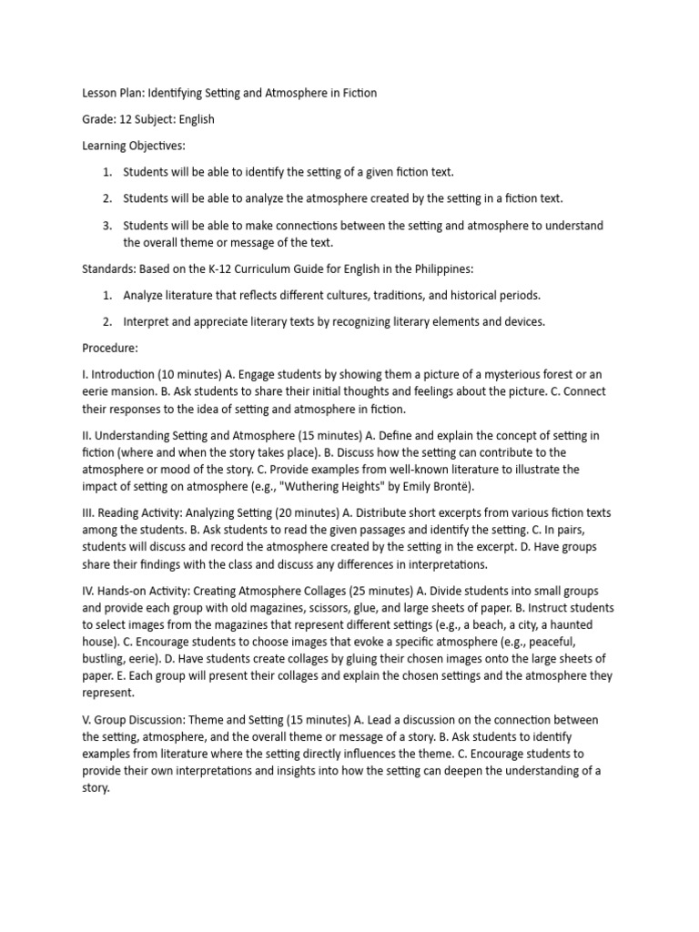 Analyzing Setting and Atmosphere in Fiction | PDF | Lesson Plan | Human ...