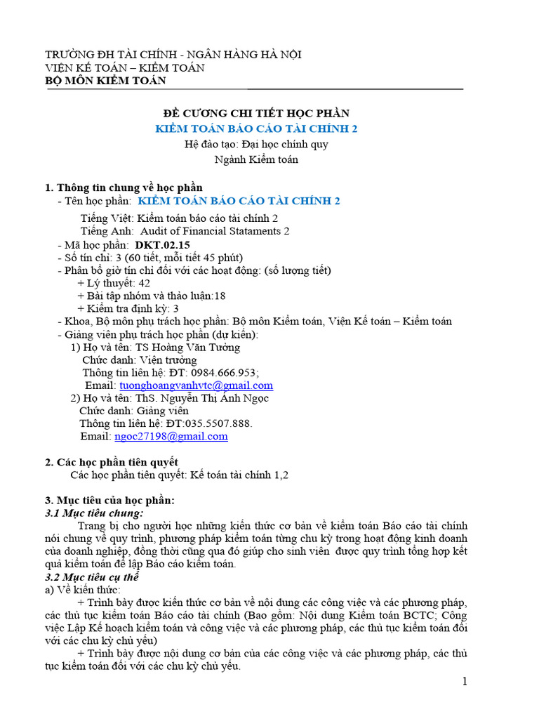 ĐCCT kiểm toán BCTC 2 | PDF