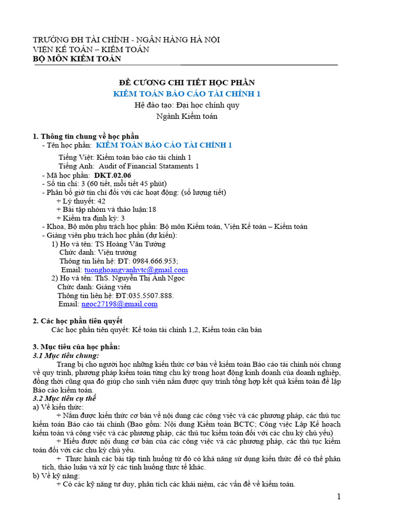 ĐCCT kiểm toán BCTC 1 | PDF