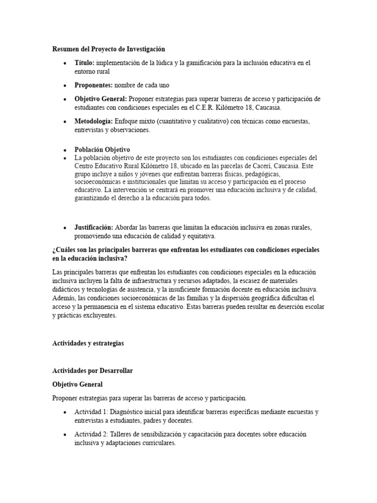 Explicación Proyecto para Video | PDF | Enseñando | Inclusión (Educación)