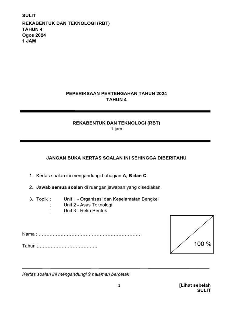 Kertas Soalan RBT Tahun 4 | PDF