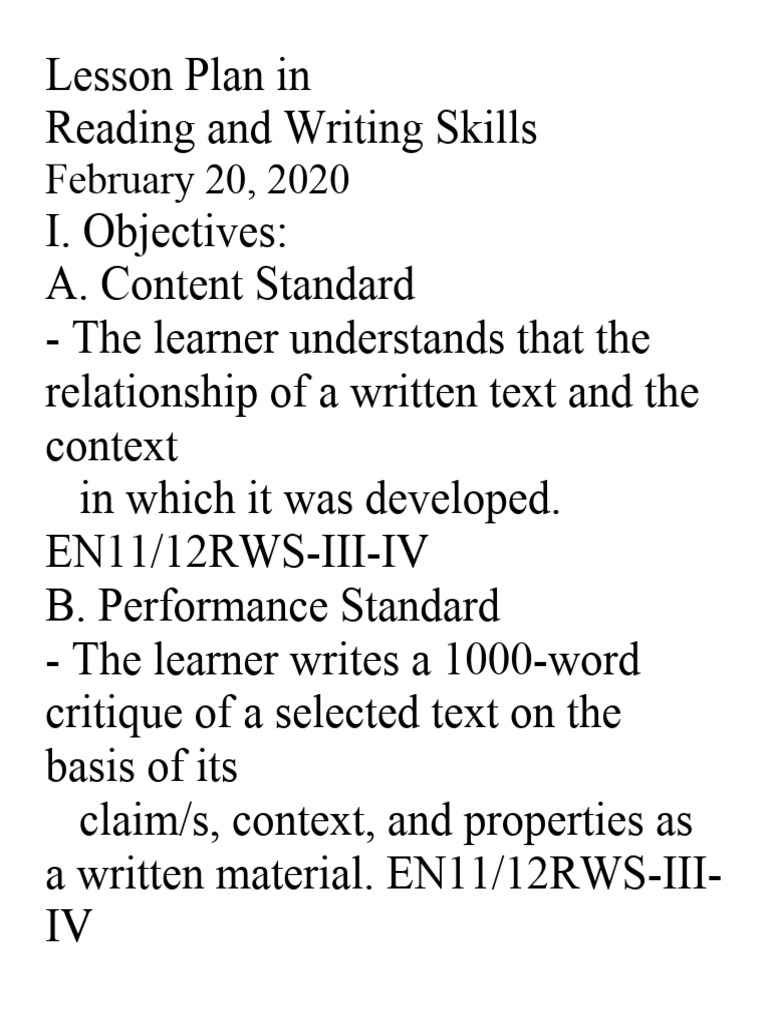 Lesson Plan in Rw | Download Free PDF | Learning | Lesson Plan