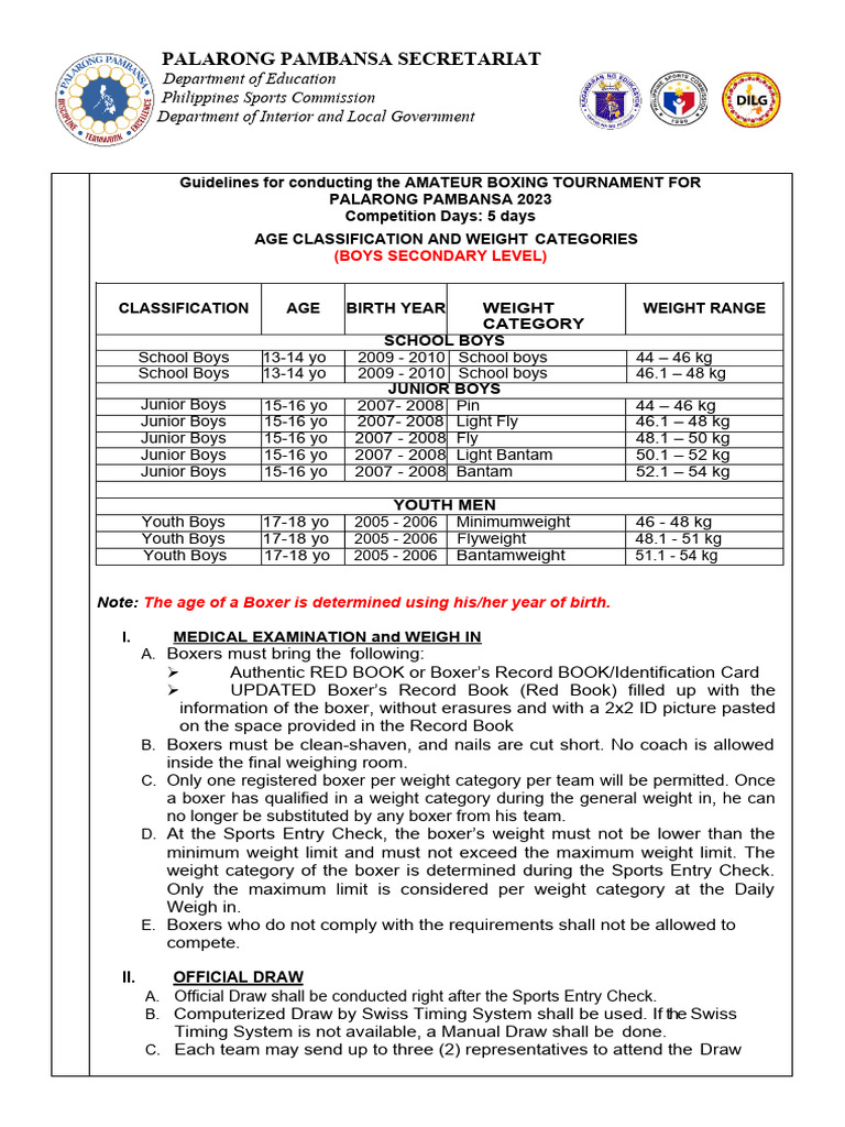 Palarong Pambansa 2023 Boxing Guidelines | PDF | Sports