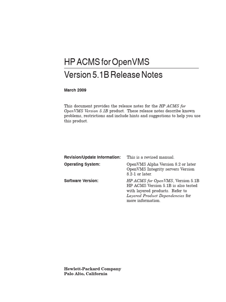 HP ACMS For Open VMS Version 5.1B Release Notes | PDF | Parameter ...