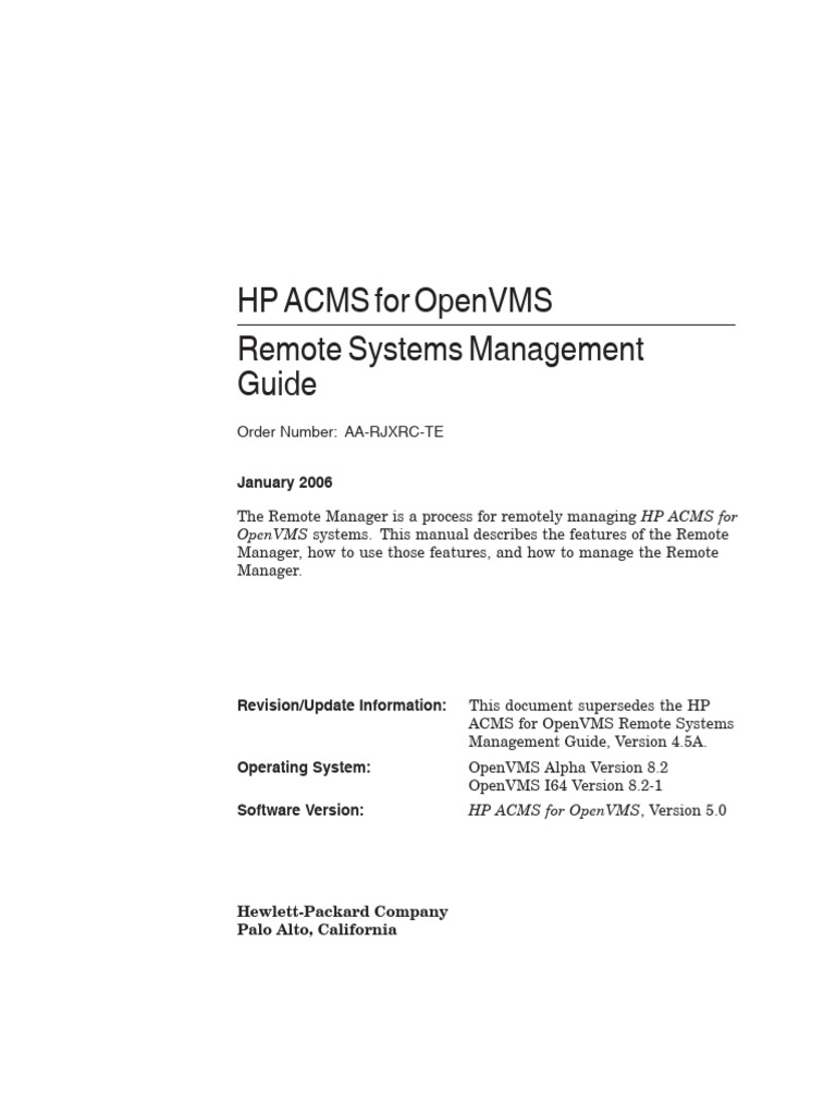 HP ACMS For Open VMS Remote Systems Management Guide | PDF | Oracle Corporation | Hewlett Packard
