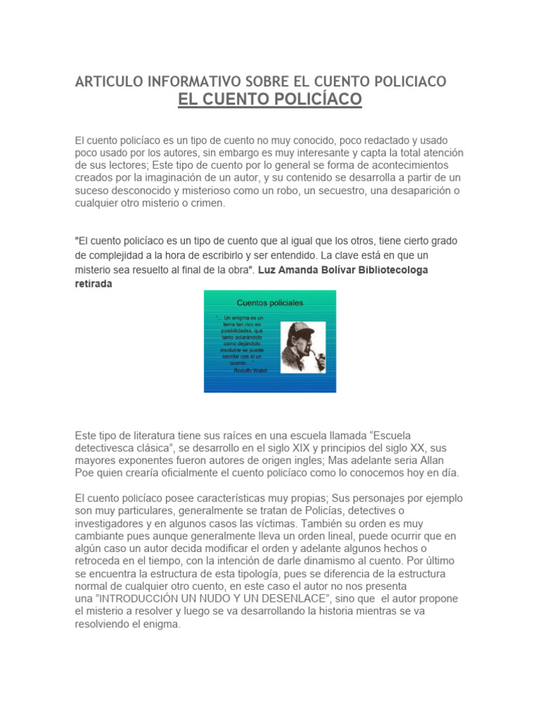 Articulo Informativo Sobre El Cuento Policiaco | PDF | Novela negra ...
