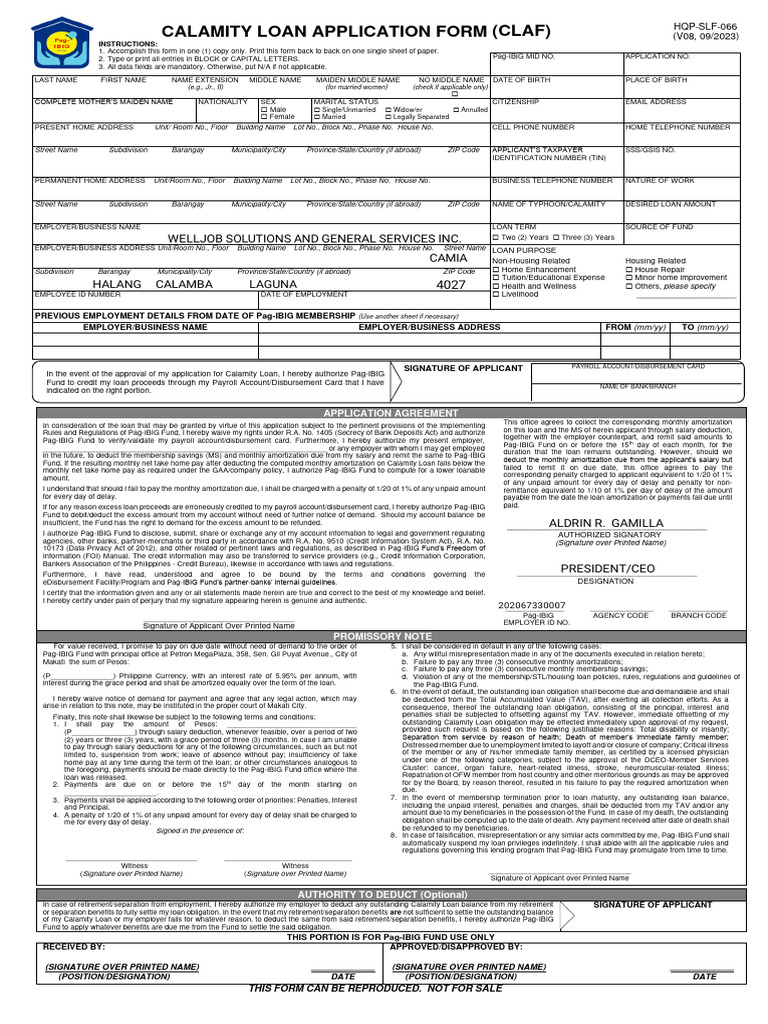 SLF066 CalamityLoanApplicationForm V08 | PDF | Loans | Interest