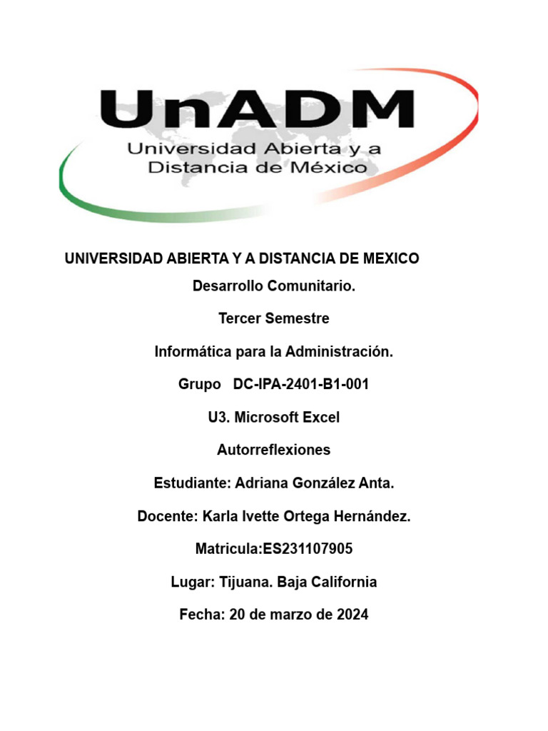 Ipa U3 Aut Adga | PDF | Microsoft Excel | Hoja de cálculo