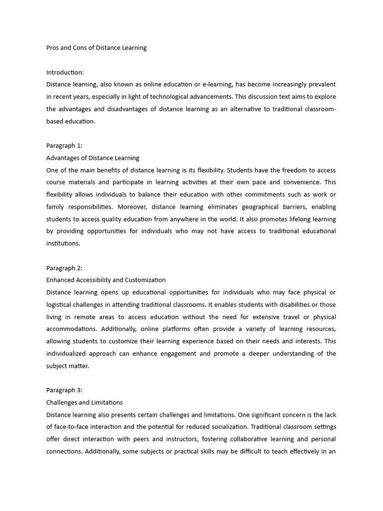 Pros and Cons of Distance Learning | PDF