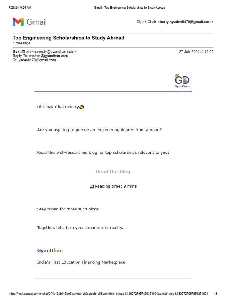 Gmail - Top Engineering Scholarships To Study Abroad | PDF ...