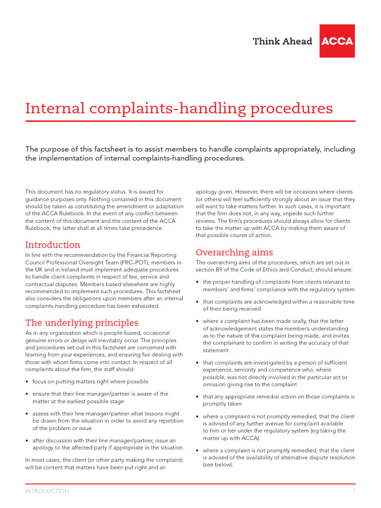 Internal Complaints Handling Procedures | PDF | Alternative Dispute Resolution | Complaint