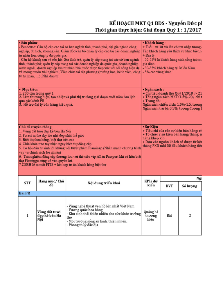 Mẫu KH MKT 1 | PDF