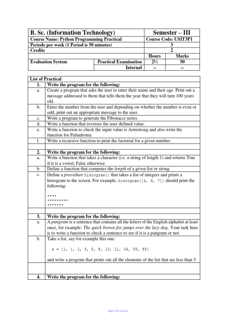 PP Practical Syllabus (E-Next - In) | PDF | Method (Computer Programming) | String (Computer ...