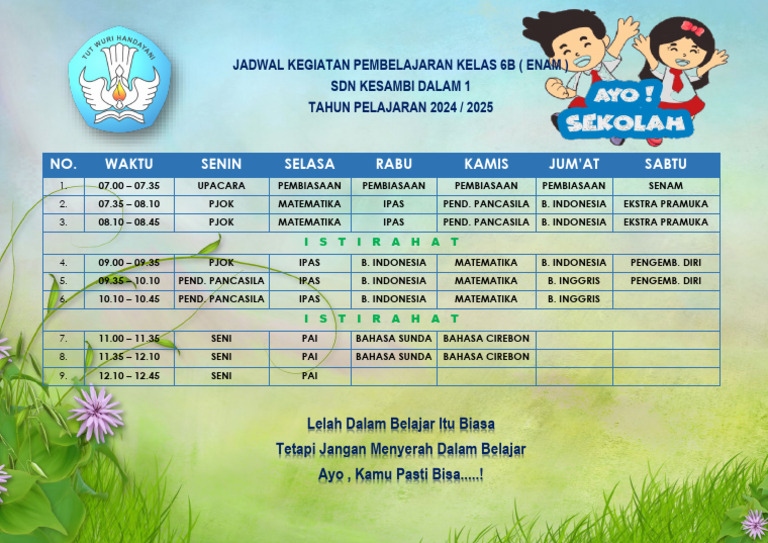 Jadwal Pelajaran Kelas 6B | PDF