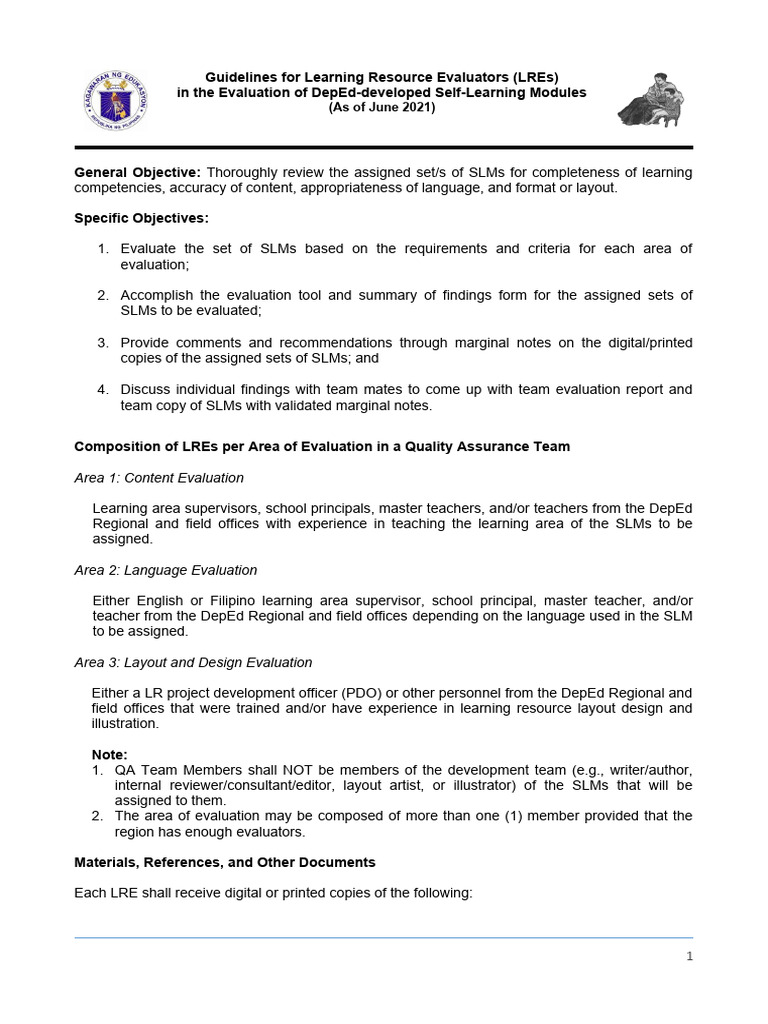 General Guidelines in Evaluating SLMs June 2021 Revised | PDF ...