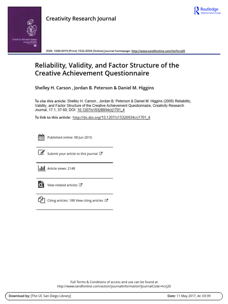 Reliability, Validity, and Factor Structure of The Creative Achievement ...