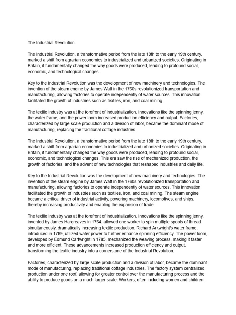 Industrial Revolution Overview | PDF | Industrial Revolution | Factory