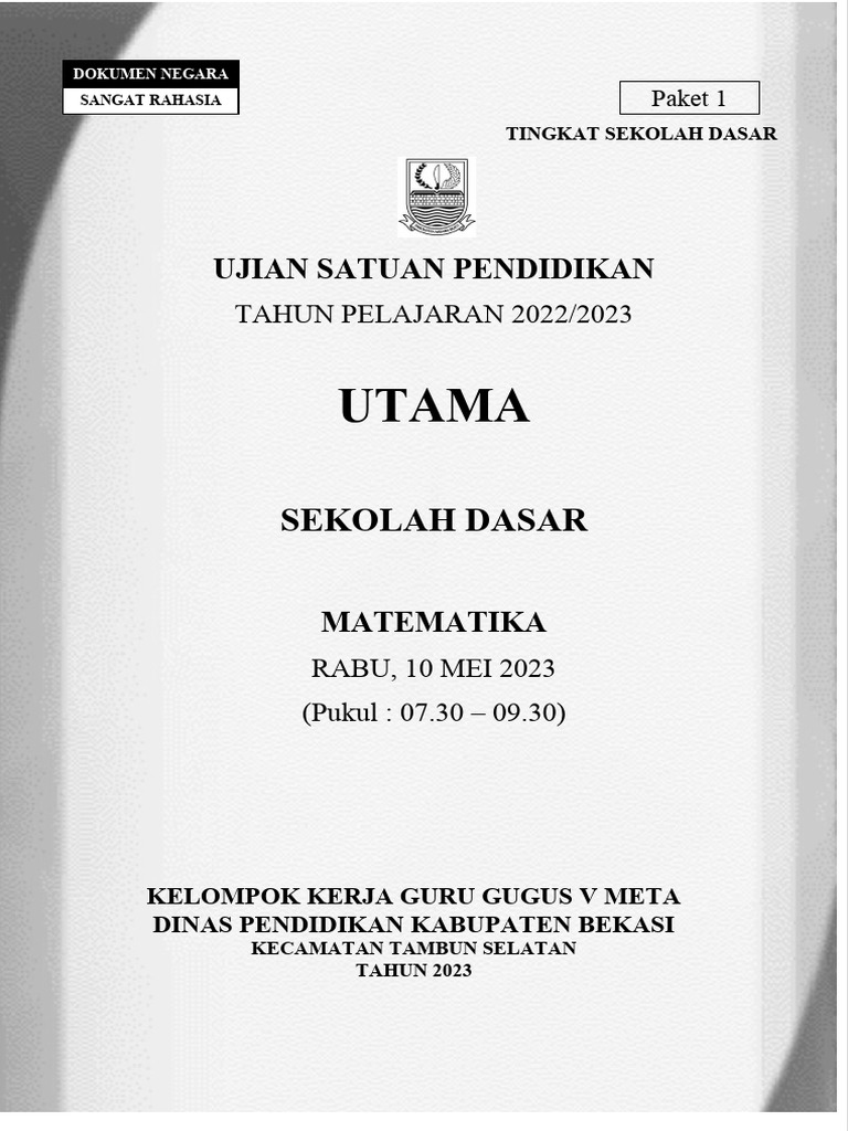 Soal USP - Matematika - P1 - 2023 | PDF