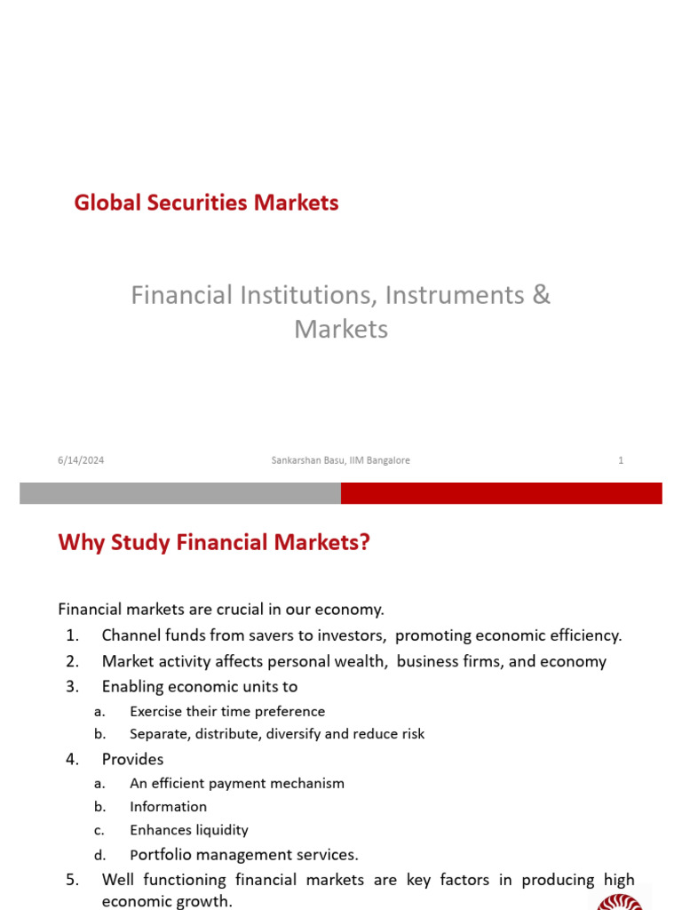 Introduction - Financial Institutions, Instruments and Markets | PDF | Financial Markets | Banks