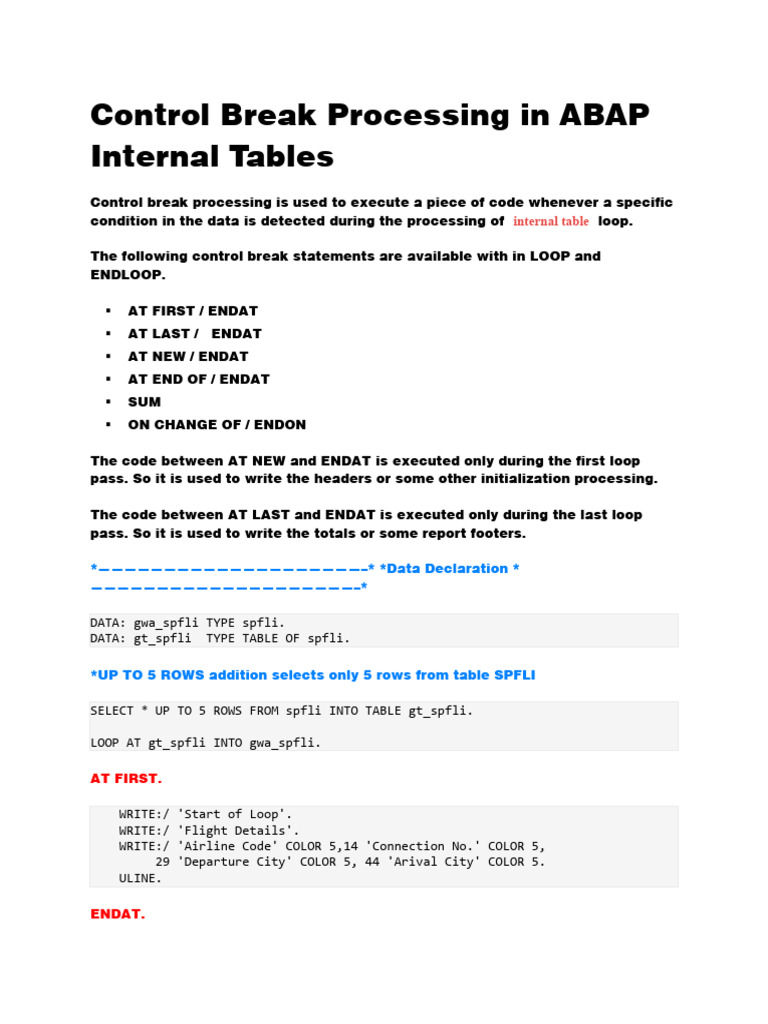 Control Break Processing in ABAP Internal Tables | PDF | Control Flow | Software Development